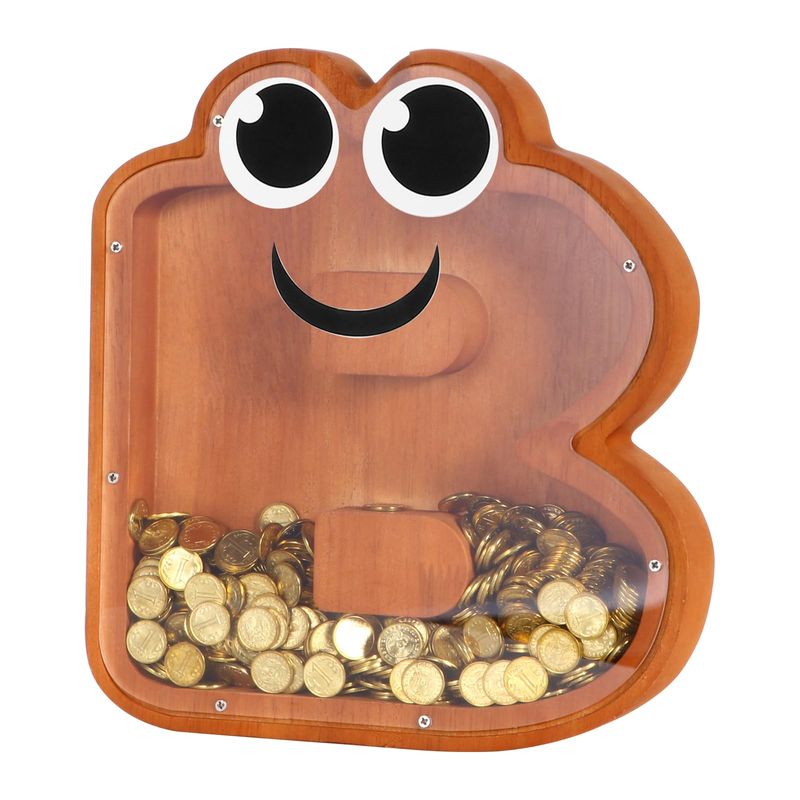 Wooden Money Box Letter Piggy Bank Clear Coin Bank Money Banks Alphabet ...