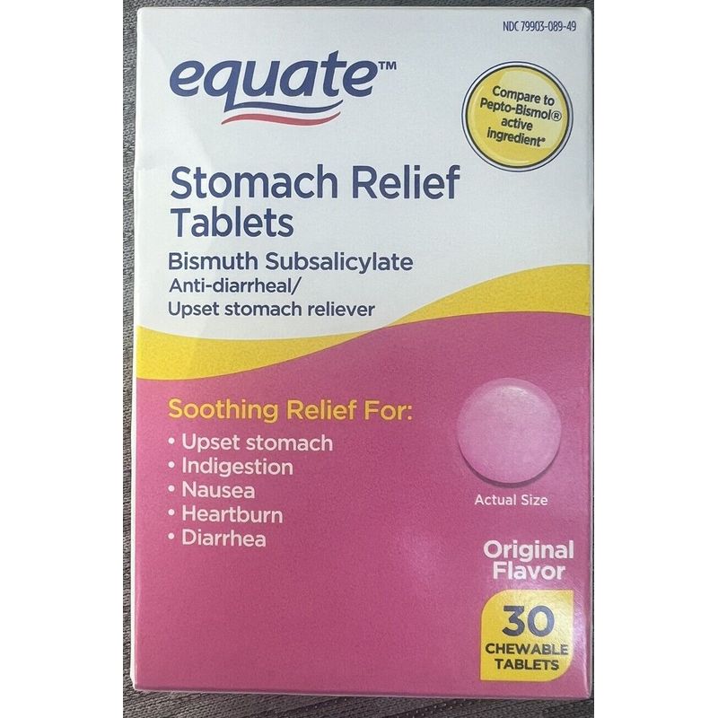 Equate Stomach Relief Chewable Caplets, 262 mg, 30 Count - Online ...