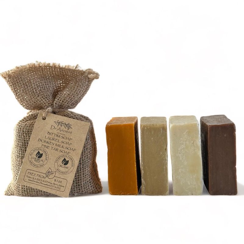 Dr.Ancient Donkey Milk Soap + Pine Tar Soap + Aleppo Soap + Bittim Soap ...