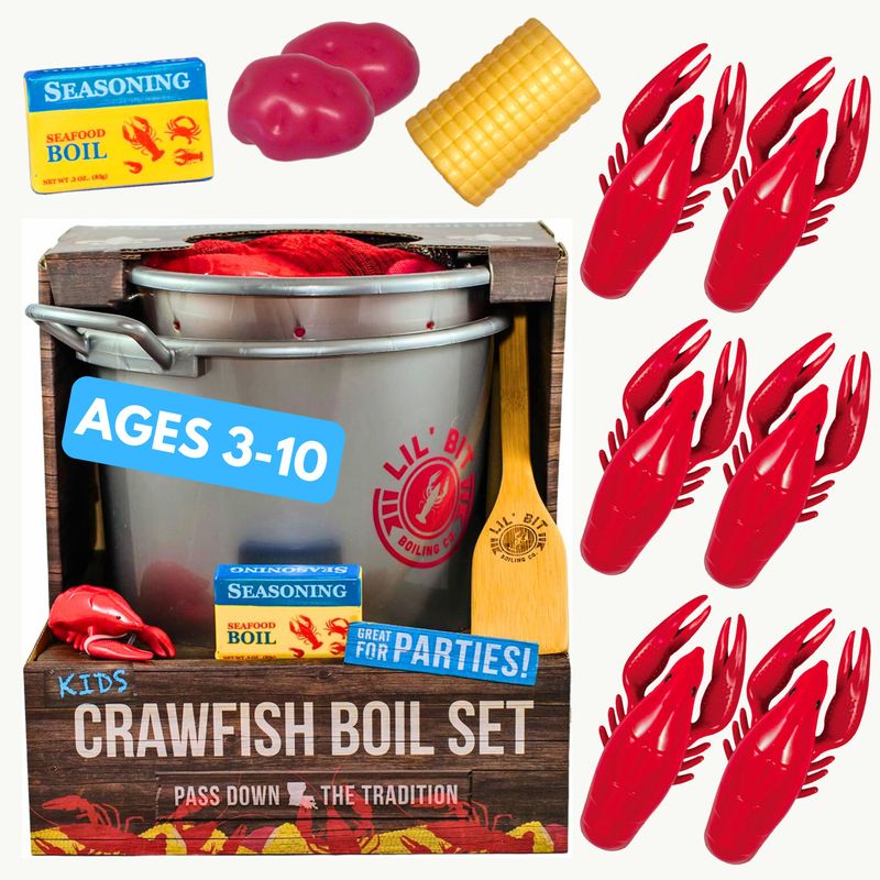 Lil' Bit Boiling Co. Kids Louisiana Crawfish Boil Playset - Toy Food ...