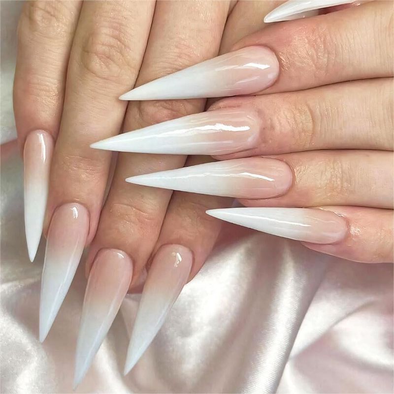 Long Press on Nails Stiletto Fake Nails Extra Long False Nails French ...