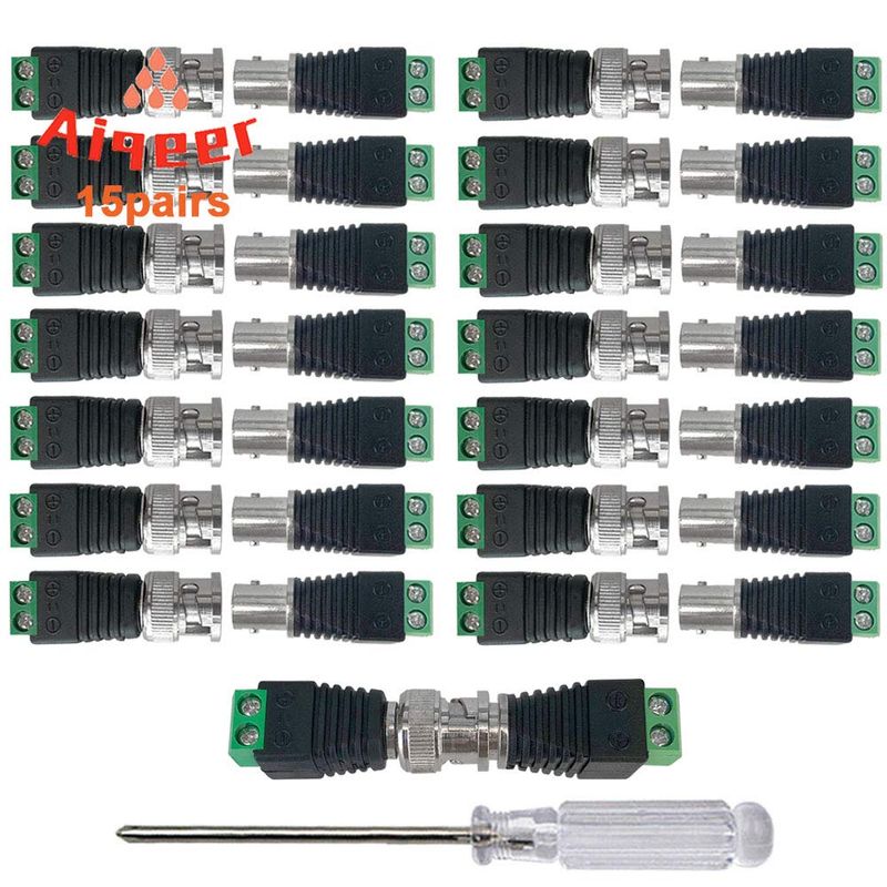 Aiqeer 15 Pairs BNC Connector Adapter Set, BNC Male Plug and Female ...