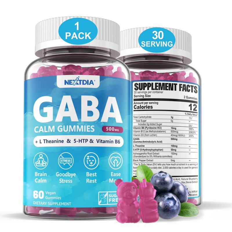 GABA Gummies 500 mg - Sugar-Free Calm Gummies with L Theanine, 5-HTP, Vitamins D3, B12 ...