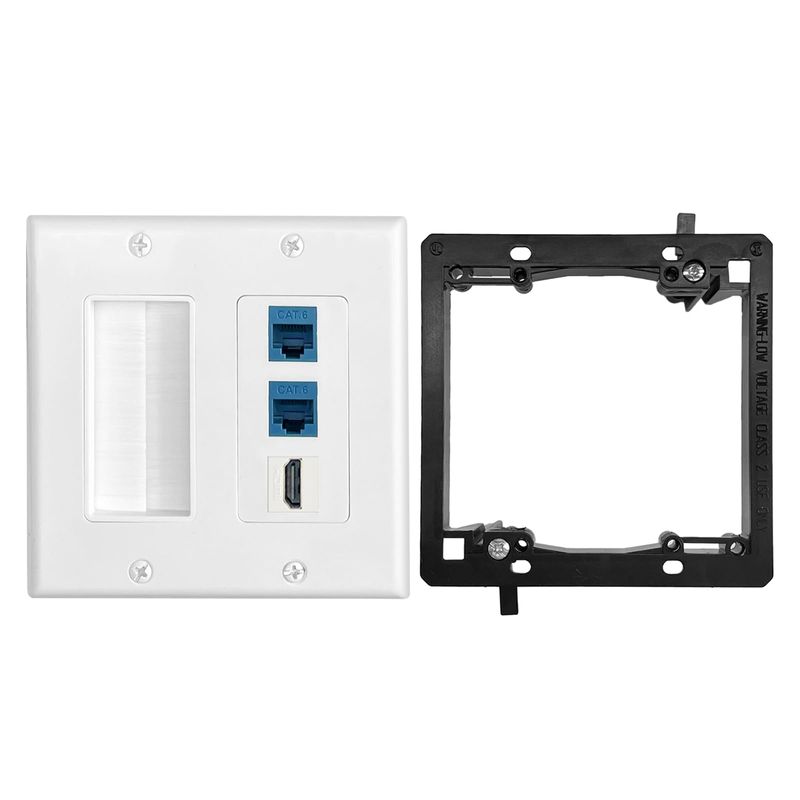 2 Gang Brush Wall Plate, 2-Port Ethernet and 1-Port HDMI, Cat6 RJ45 ...