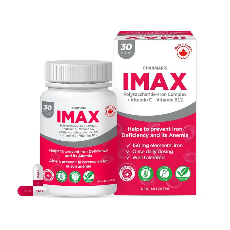 Pharmaris IMAX 150 mg Iron Supplement, 250 mg VIT C, 1000 mcg VIT B12 ...