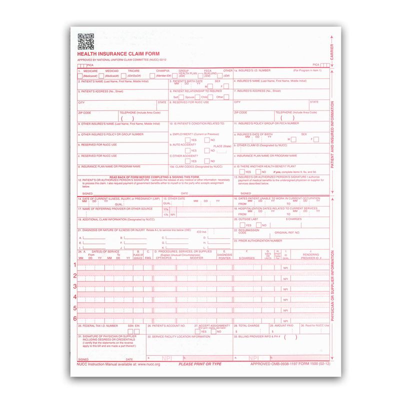 NextDayLabels - New CMS 1500 Claim Forms - HCFA (Version 02/12) 100 per ...