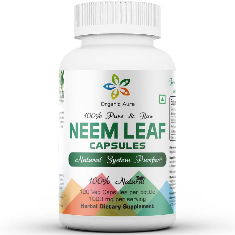 Organic Aura Neem Capsules. 100% Pure and Potent. Raw Green Whole ...