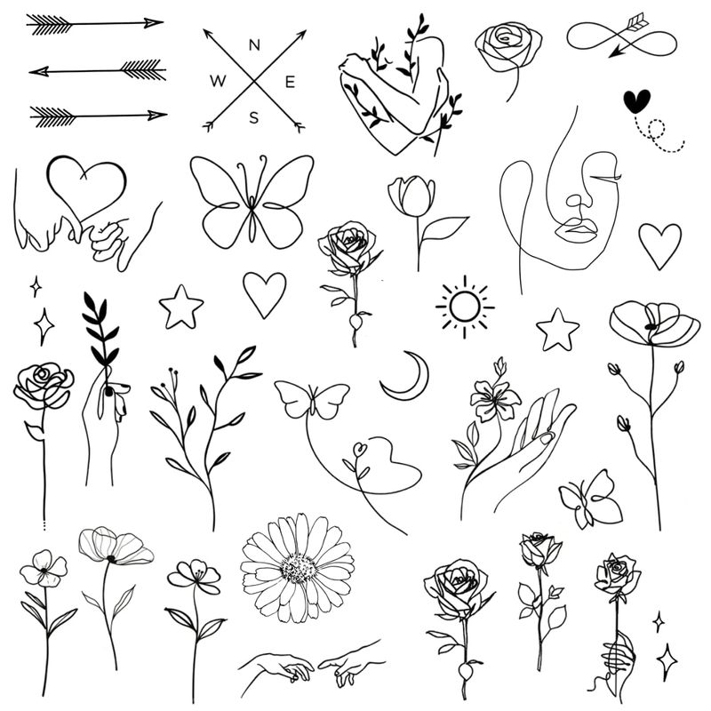 Mini Fine Line Temporary Tattoos - Realistic Long Lasting Waterproof ...
