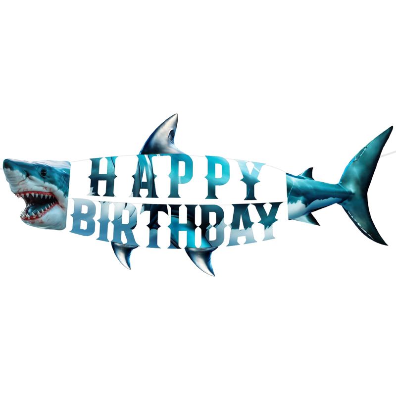 Shark Birthday Party Banner Shark Happy Birthday Banner Shark Theme ...