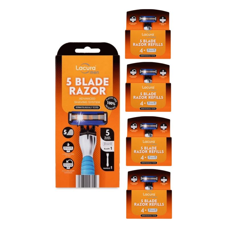 Aldi Lacura Men - 5 Blade Razor Advanced Shaving System + 4 x 5 Blade ...