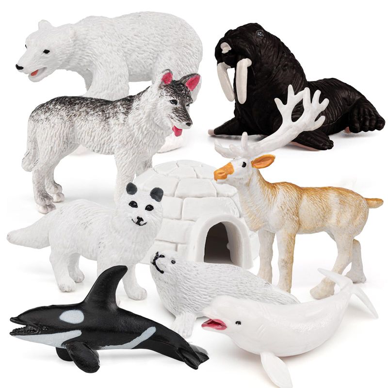 BRETOYIN 10PCS Mini Arctic Animals Toys Set Polar Animal Figurines Arctic Tundra Deer Toy Animal ...