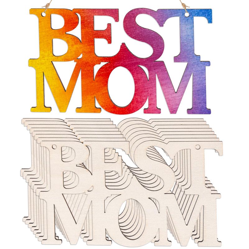 SRIZIAN 10Pcs Best Mom Unfinished Wood Craft, Mother’s Day Wooden ...