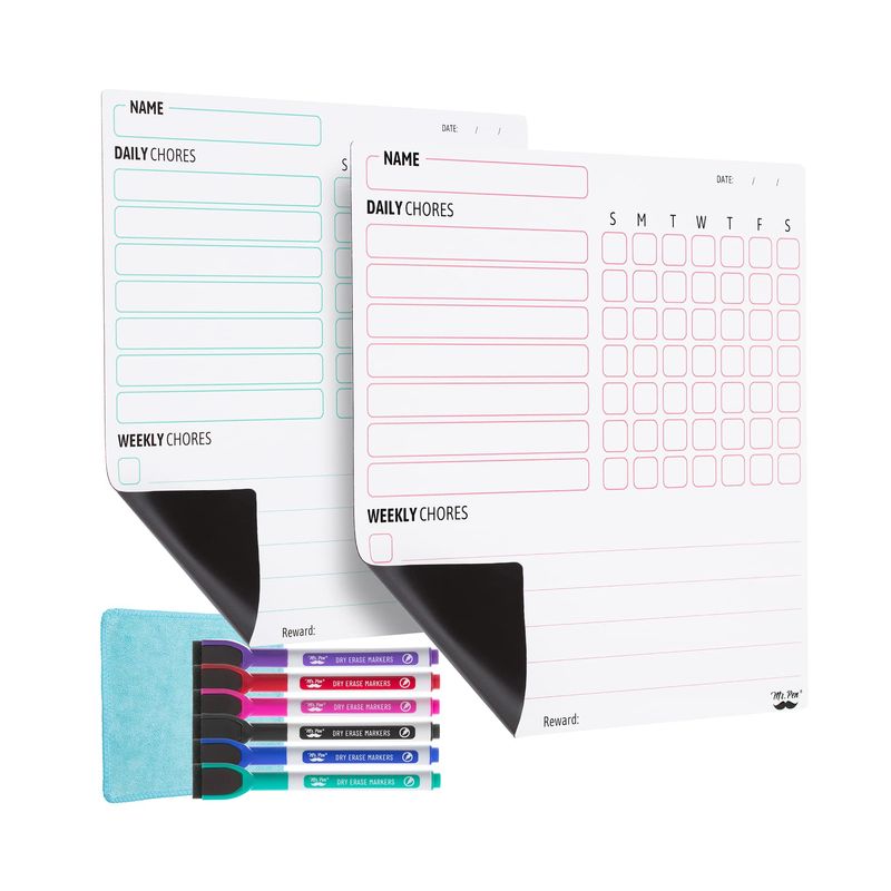 Mr. Pen- Magnetic Dry Eraser Chore Chart for Multiple Kids, 2 Pack ...