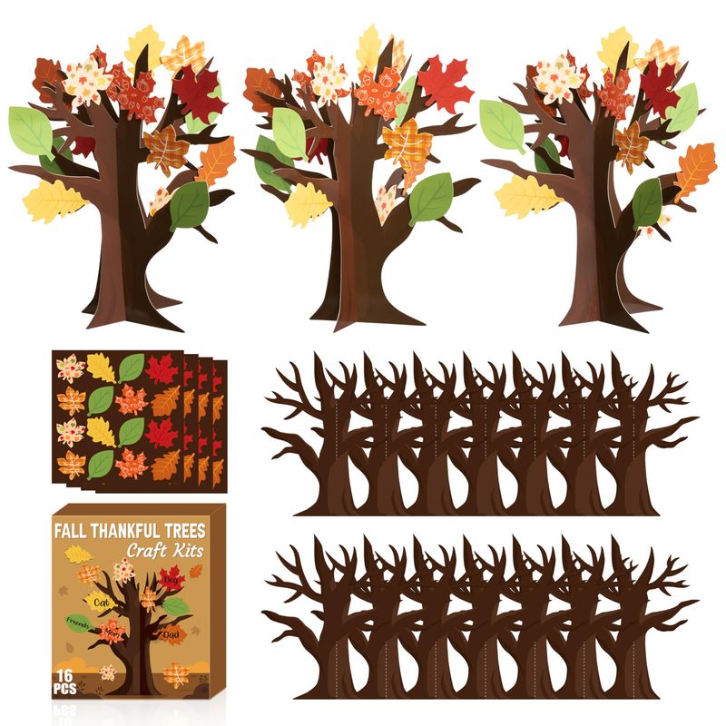 WATINC 16Pcs Fall Thankful Trees Craft Kits for Kids, Autumn Maple Oak ...