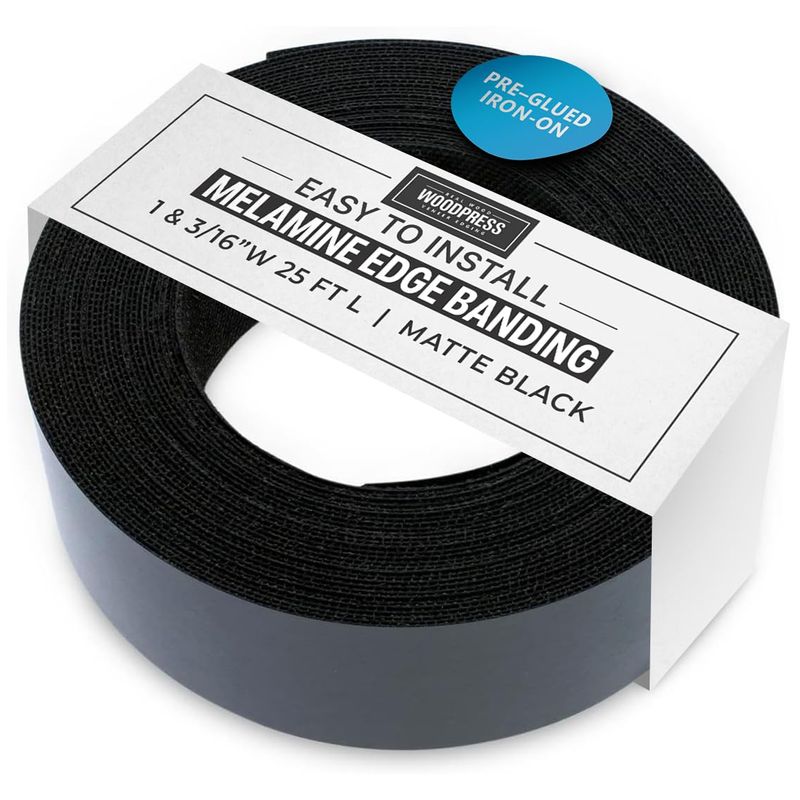 WoodPress® 1 & 3/16 inch Matt Black Melamine Edge Banding, Pre-Glued ...