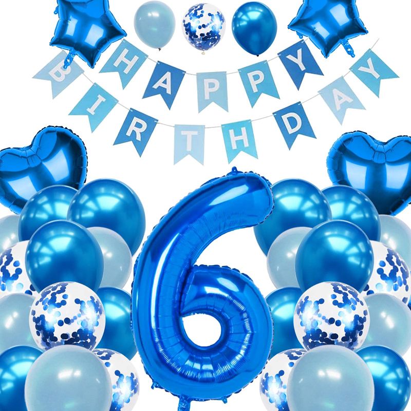 Blue 6th Birthday Party Supplies - Boys Age 6 Balloons with Banner for ...