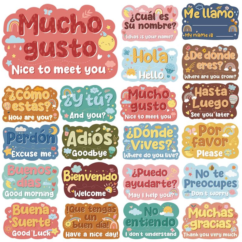 Wxiben Spanish Classroom Decorations - 20 Pcs Phrases Posters Set ...
