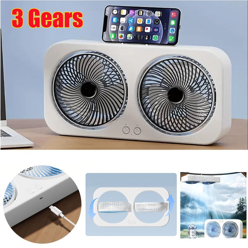 Dual Head Cooling Fan USB Air Cooler Twin Desk Fan 3-Speed Table Fan ...