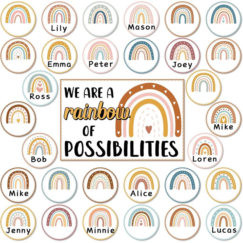 Boho Rainbow Bulletin Board Classroom Decoration Motivational Cutouts ...