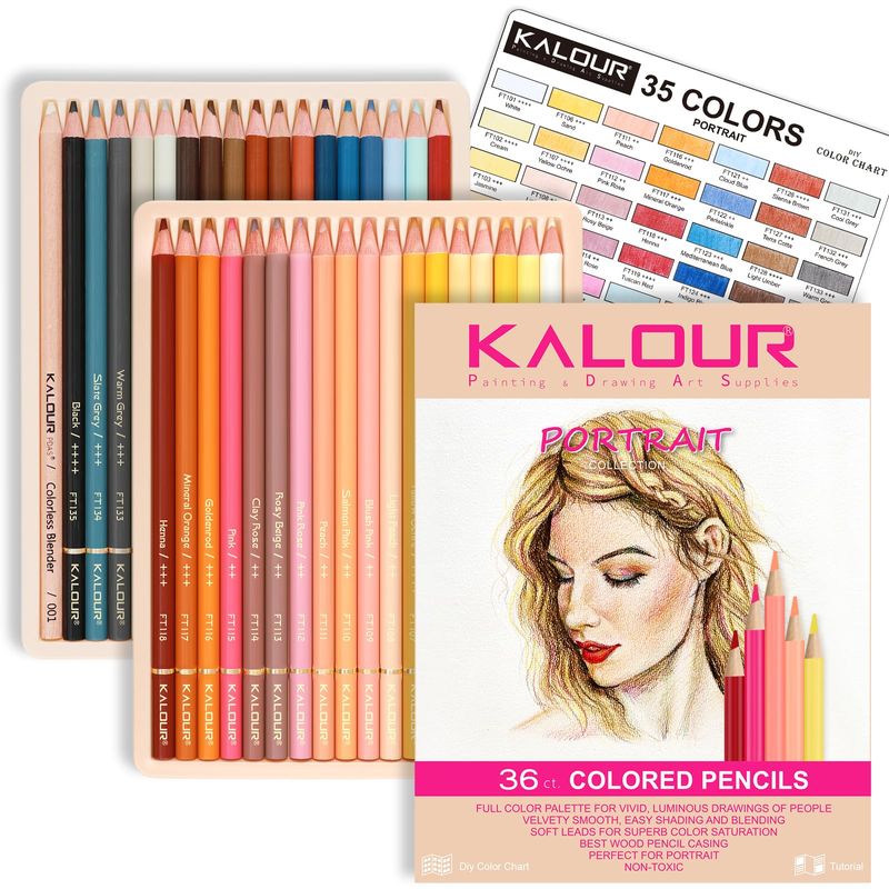 KALOUR PDAS 36 Skin Tones Colored Pencils Portrait Set Oil Based Pre ...