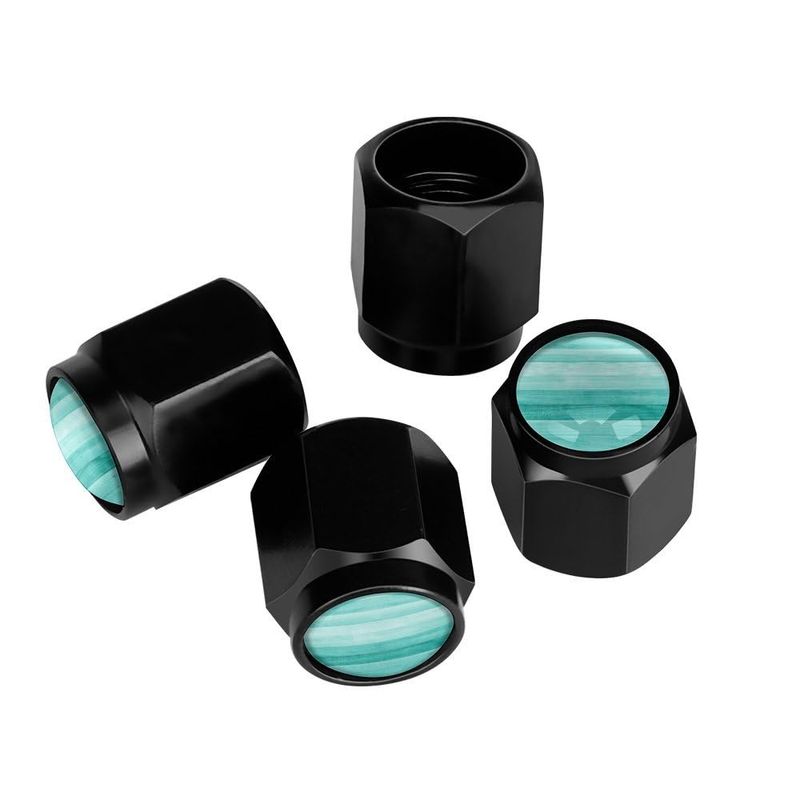 Muishi Teal Turquoise Green Wood Tire Valve Stem Caps, Aluminum Black ...