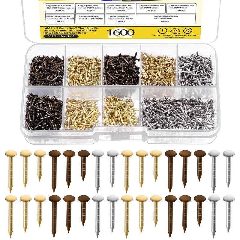 Mardatt 1600Pcs 3 Sizes Small Tiny Nails Assortment Kit, 1x6mm, 1x8mm ...