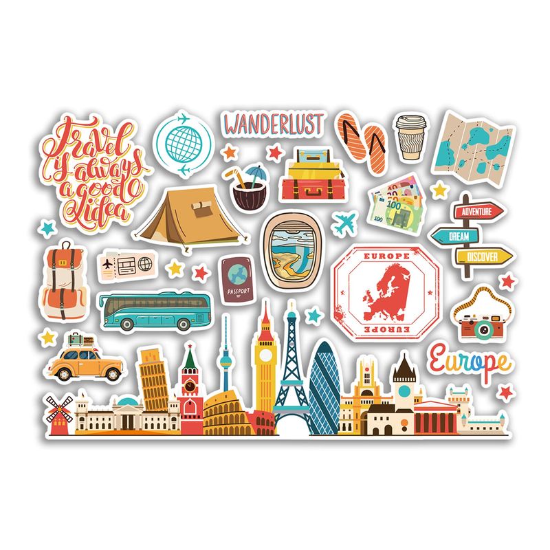 A5 Sticker Sheet Europe Landmarks Vinyl Stickers - Road Trip Adventure ...