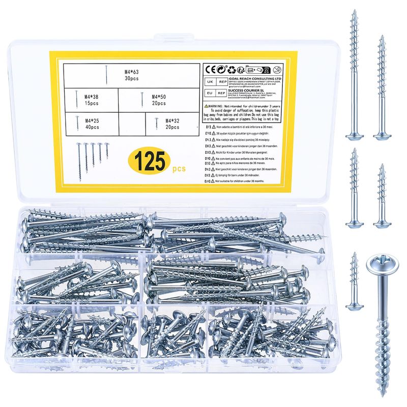 125 Pcs M4 Screws Set, Phillips Pan Head Screws, Outdoor Wood Screws ...