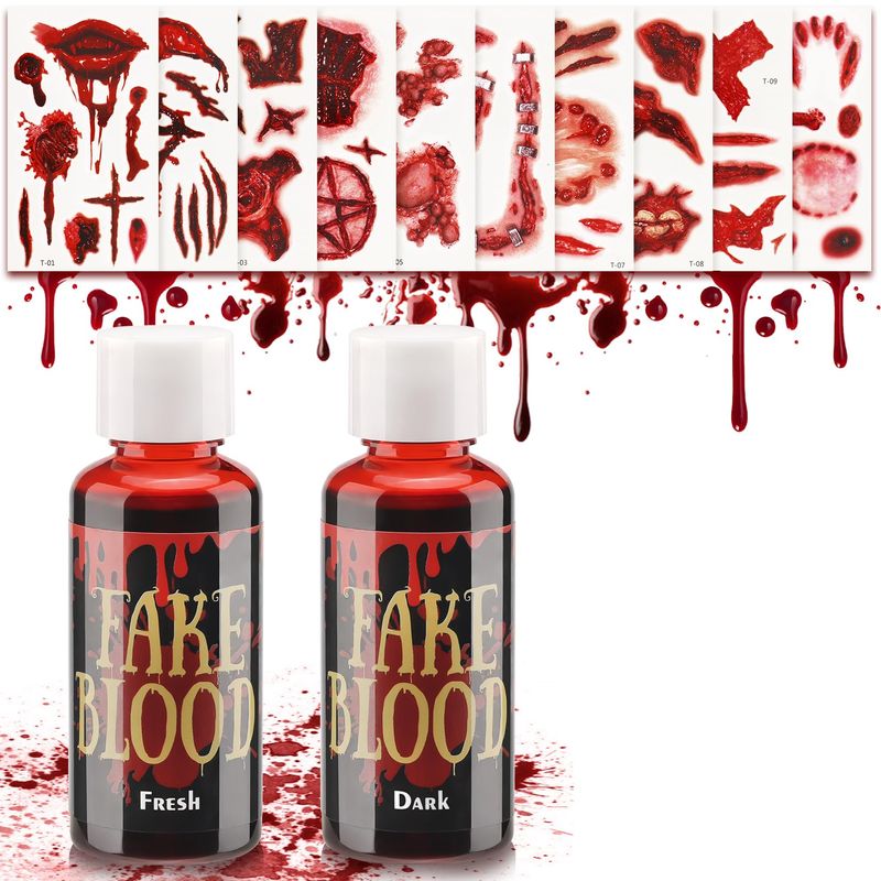 Fake Blood Kit Halloween Makeup Kit Tattoo Stickers Waterproof Scar ...