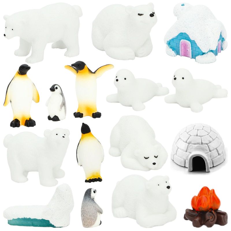 ONEST 16 Pieces Mini Arctic Animals Figurines Set Polar Bear Figurines ...
