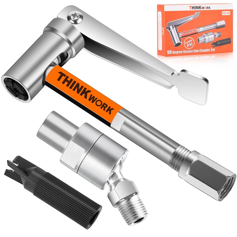 THINKWORK 90° Degree Grease Gun Coupler Set, Strong Lock on Greases Gun ...