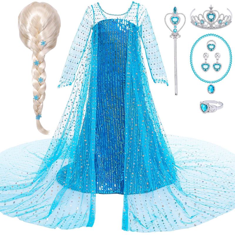 G.C Girls Elsa Frozen Dress Costume Princess Dress Up Clothes with Long ...