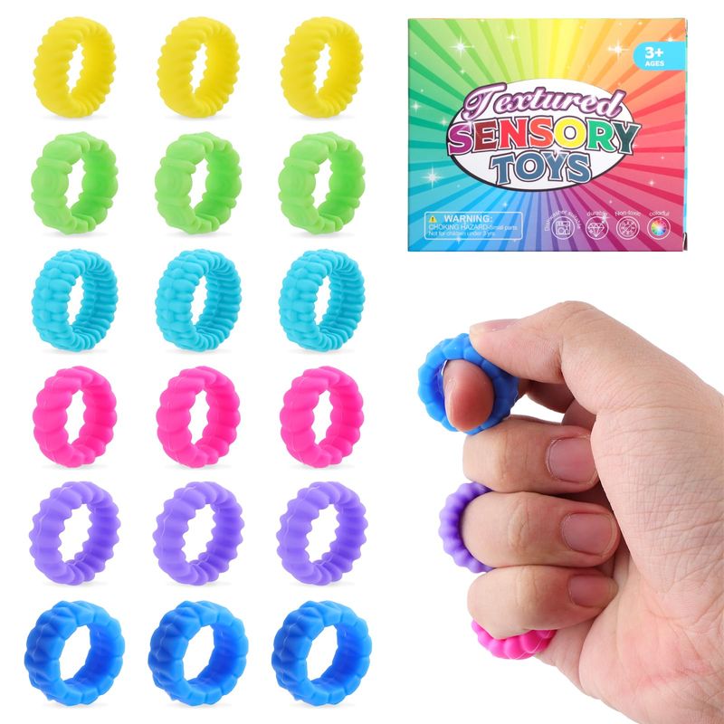 BOXOB 18pcs Fidget Toys Sensory Rings for Kids, 6 Textures Silicone Fidget Sensory Rings ...