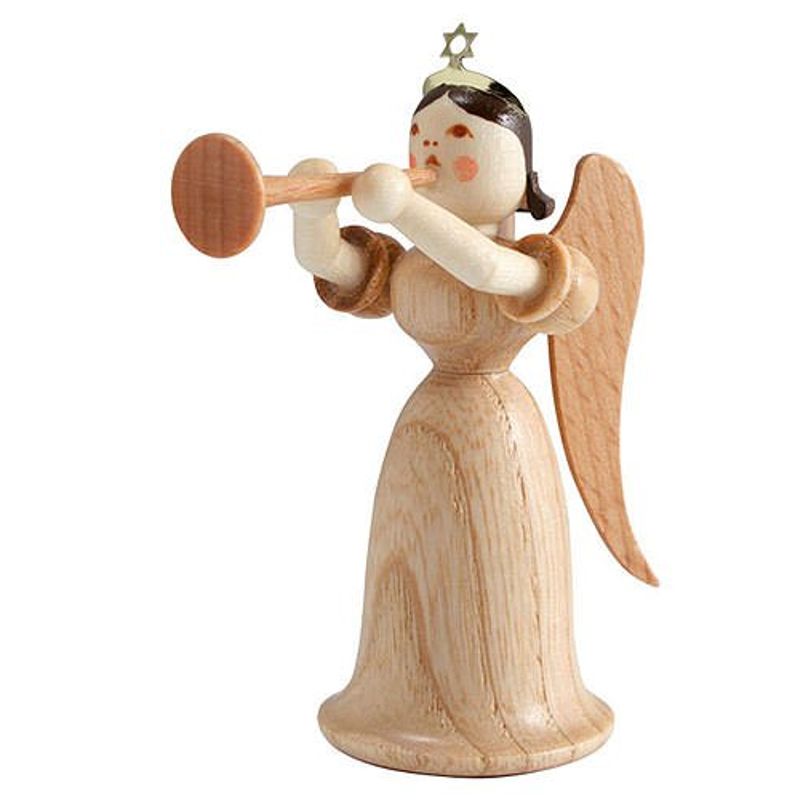 German Christmas Angel long skirt with trombone, natural - 6,6cm / 2 ...