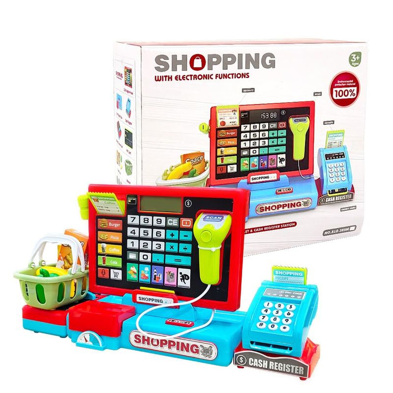 Kids Cash Register Toy Playset with Real Calculator, Checkout Scanner ...