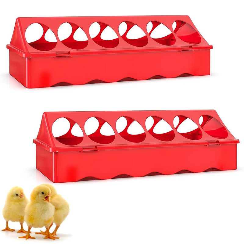 2 Pack Chicken Feeder 12 Hole, Trough Plastic Poultry Feeder Flip-Top ...