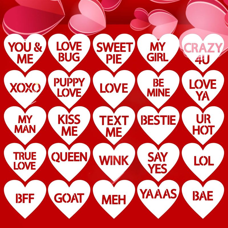 Conversation Heart Stencils 2" Valentine Day Stencils Love Phrase Sign ...