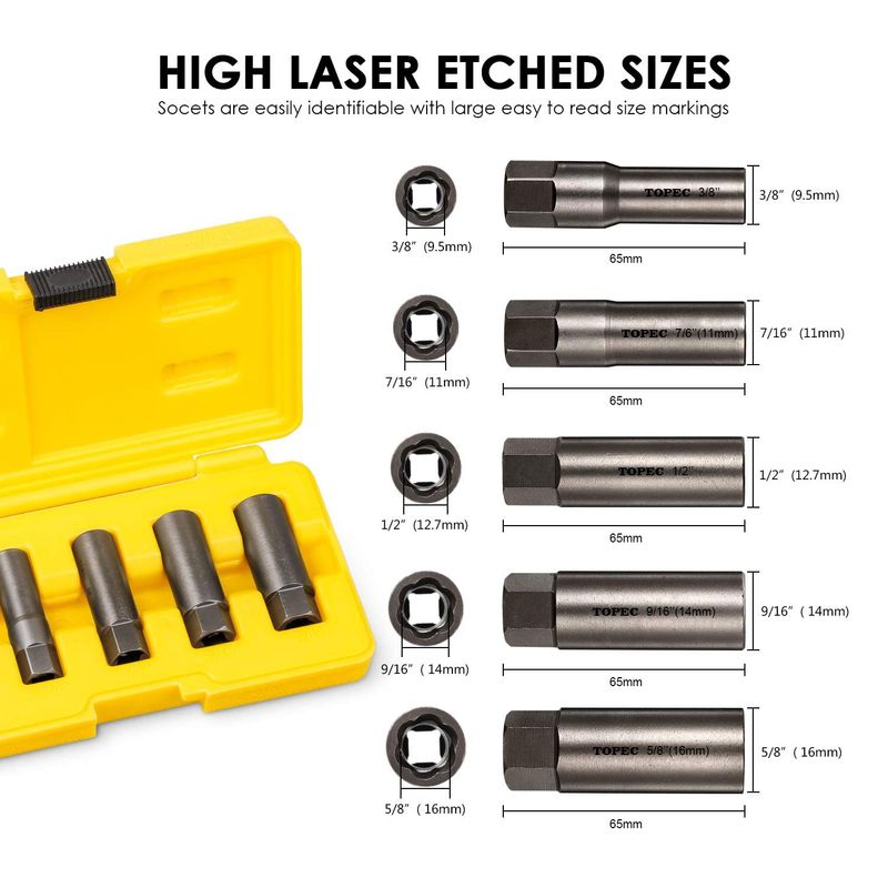 TOPEC 5-Piece Spiral Type Deep Extractor Set, Spark Plug Easy-out Set ...