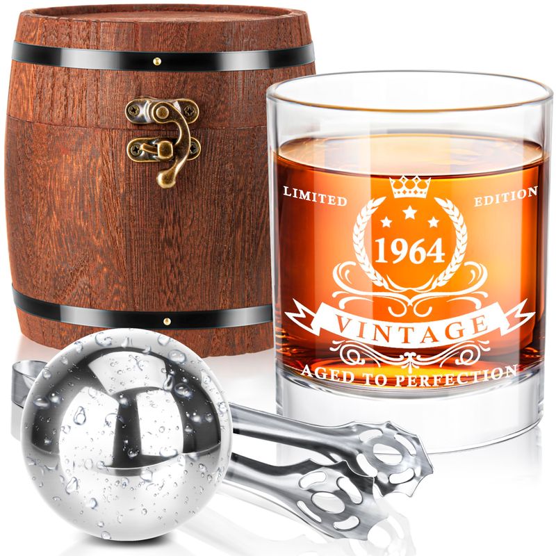 LIGHTEN LIFE 60th Birthday Gifts for Men,1964 Whiskey Glass Set in ...