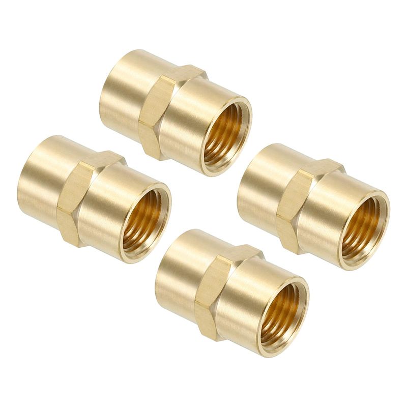 PATIKIL 1/4" x 1/4" Brass NPT Coupler, 4 Pack Female Hex Head Pipe ...