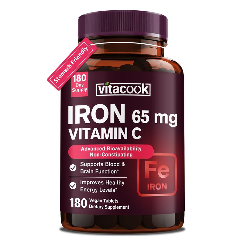 Vitacook Iron Supplement for Women Men, High Potency Iron 65mg with ...