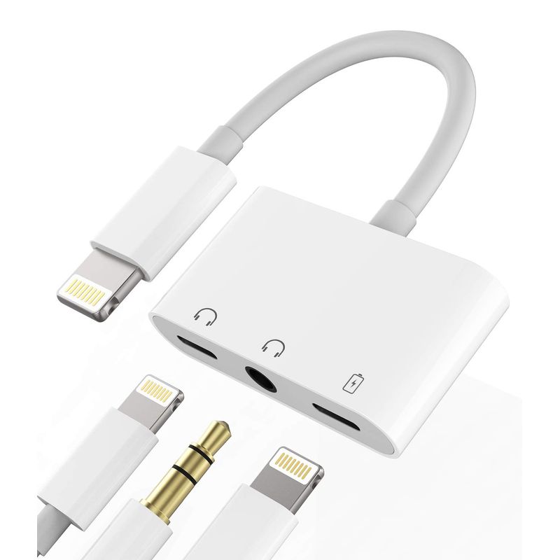 iPhone Lightning 3.5mm Earphone Jack (3 in 1) Converter Adapter ...
