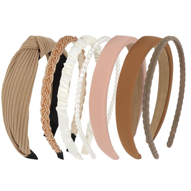 Headbands for Women, 7Pcs Brown Headbands Set Pearl Headband Padded ...