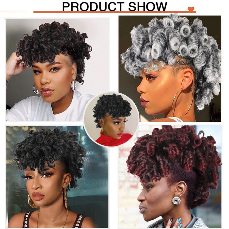 Oseti Deep Curl Mohawk Wig with Bangs for Black Women Short Mix Gray ...