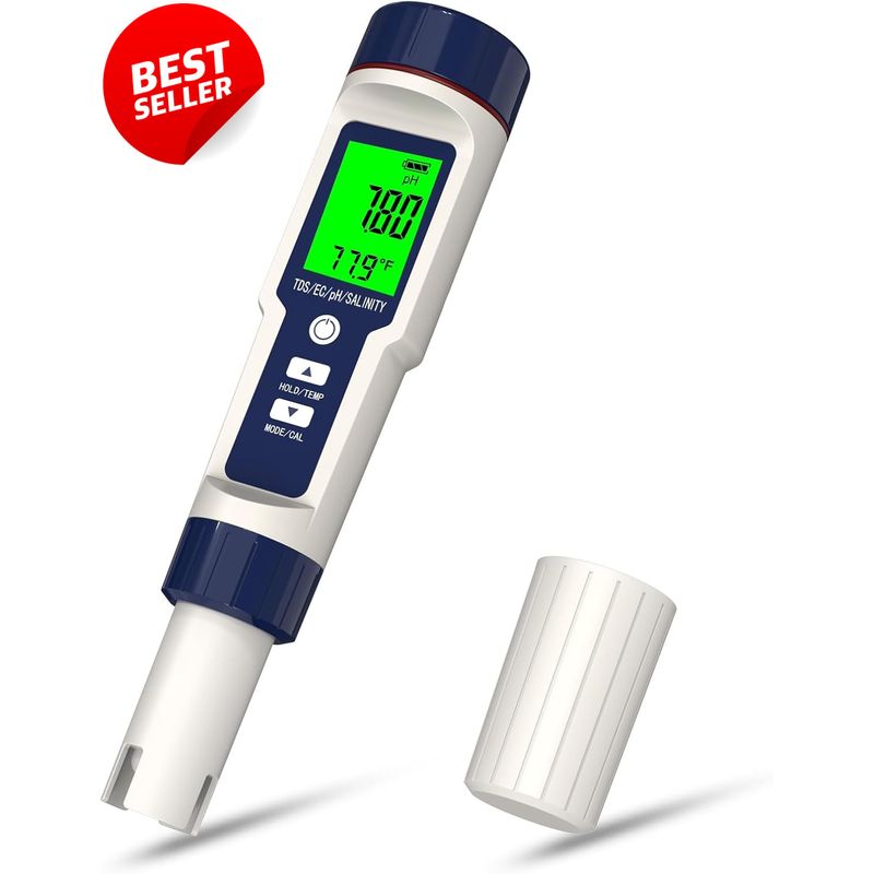 Digital PH Tester Pool Salt Meter 5-in-1 Salinity Temp EC TDS High ...
