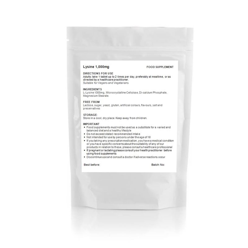 L-Lysine 1000mg Tablets Essential Amino Acid, Cold Sores, Shingles, UK ...