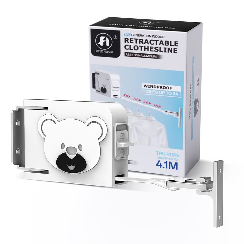 Foyer Nuage Wall Mounted Retractable Clothesline, 4.1m Long TPU Washing ...