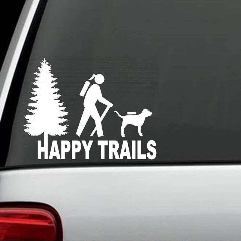 Happy Trails Girl or Guy Hiker with Dog Hiking Decal Sticker and Stick ...