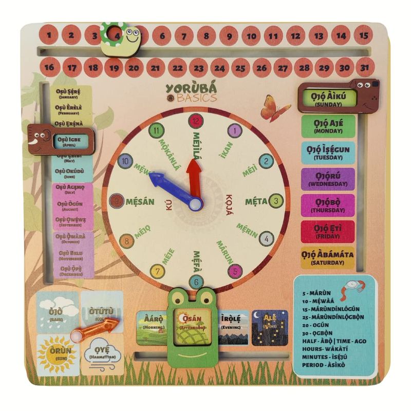 Bilingual Yoruba English, Educational Interactive Clock and Calendar ...
