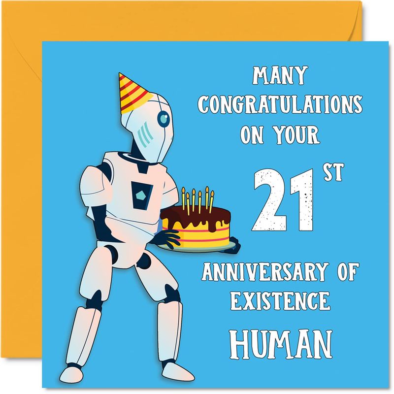 Funny 21st Birthday Cards for Men Woman - Robot Droid - Happy Birthday ...